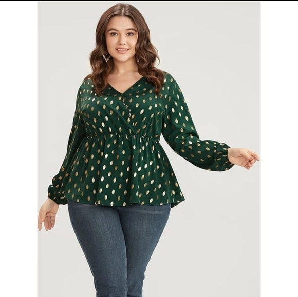 BloomChic | Tops | Bloom Chic Green Gold Blouse | Poshmark